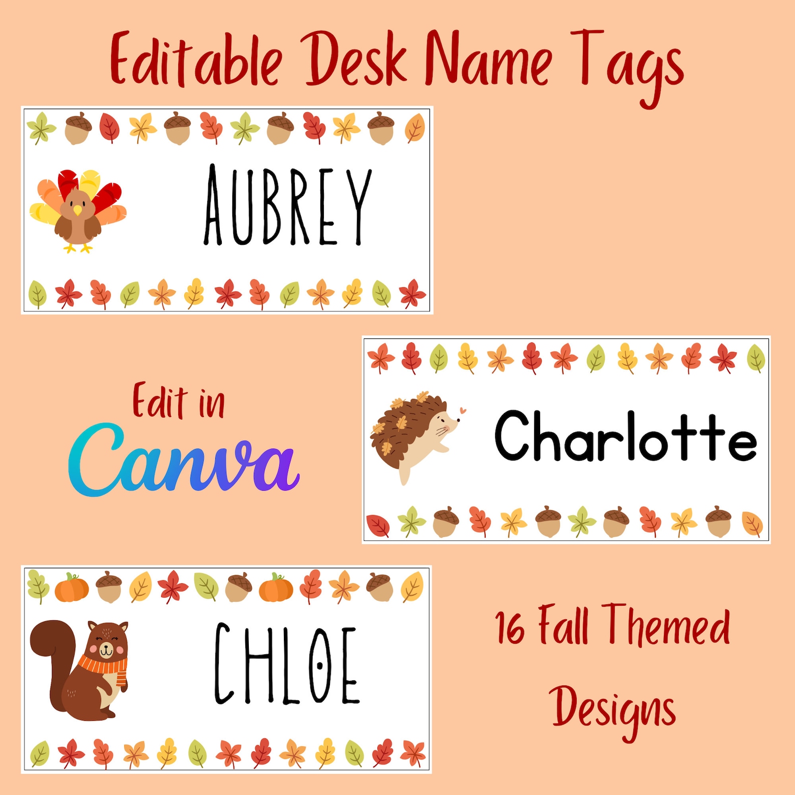 Fall Themed Classroom Desk Name Tags, Student Desk Name Labels ...
