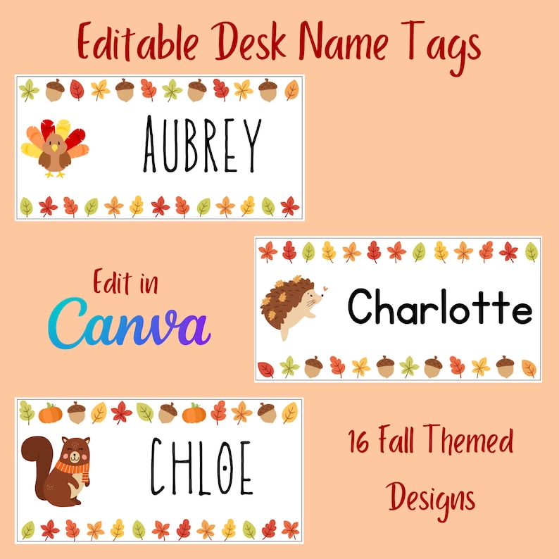 Fall Themed Classroom Desk Name Tags, Student Desk Name Labels ...
