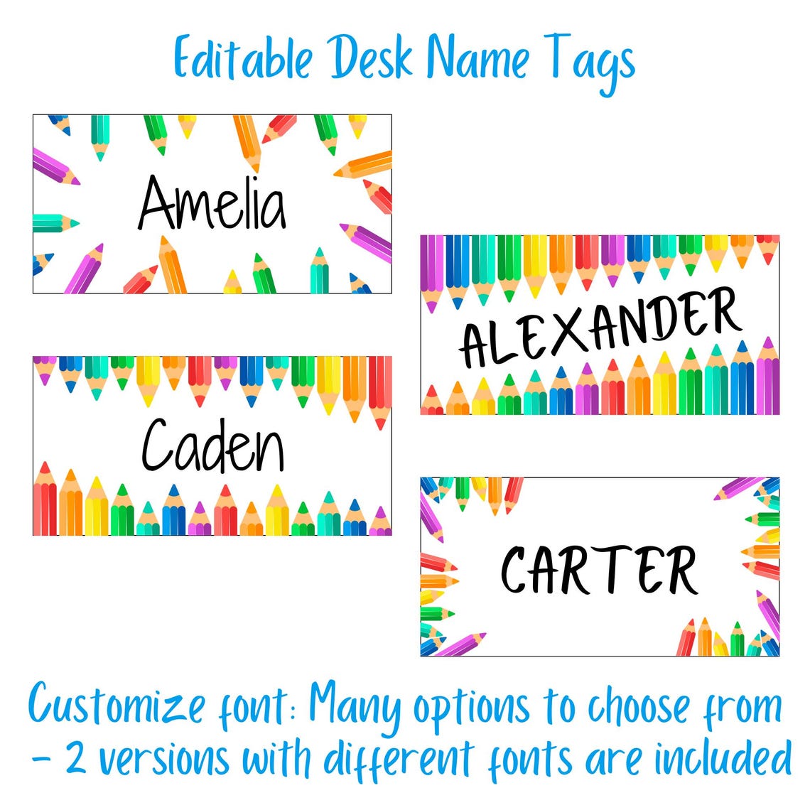 Colored Pencil Classroom Desk Name Tags, Rainbow Student Desk Labels ...