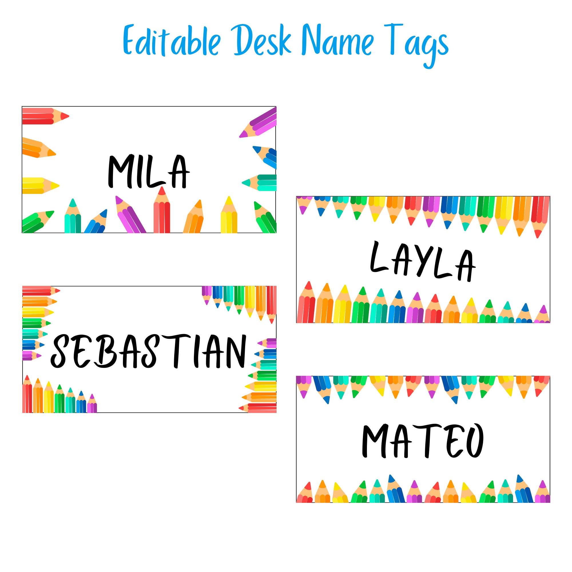 Colored Pencil Classroom Desk Name Tags, Rainbow Student Desk Labels ...