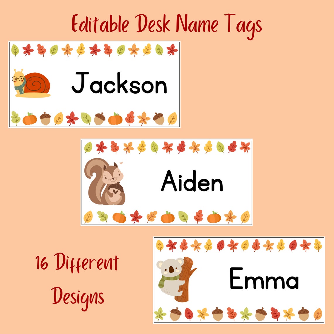 Fall Themed Classroom Desk Name Tags, Student Desk Name Labels ...