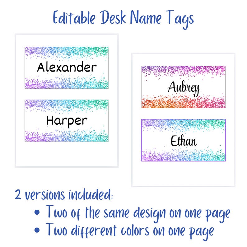 Glitter Classroom Desk Name Tags, Rainbow Student Desk Name Labels ...