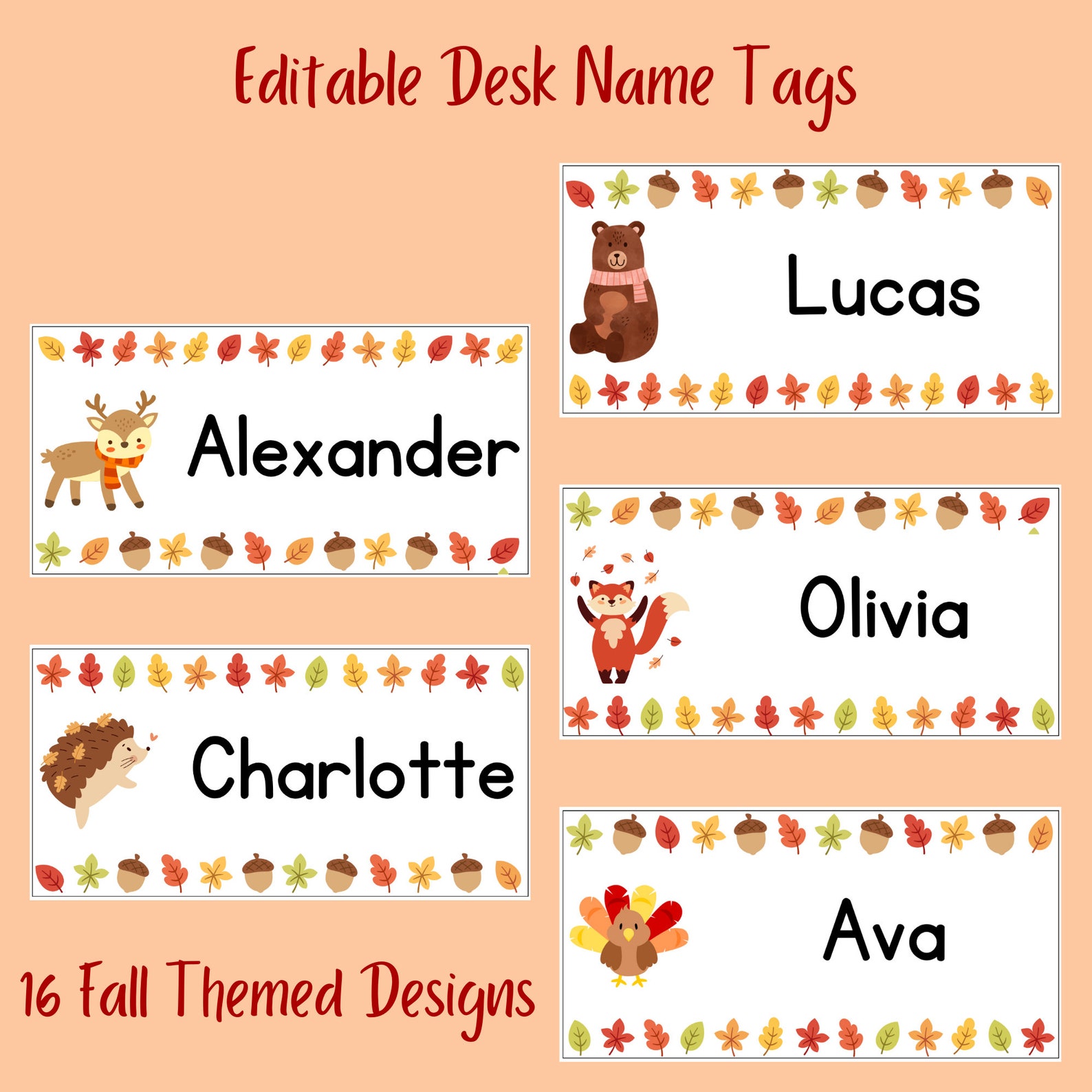 Fall Themed Classroom Desk Name Tags, Student Desk Name Labels ...