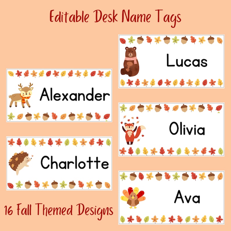 Fall Themed Classroom Desk Name Tags, Student Desk Name Labels ...