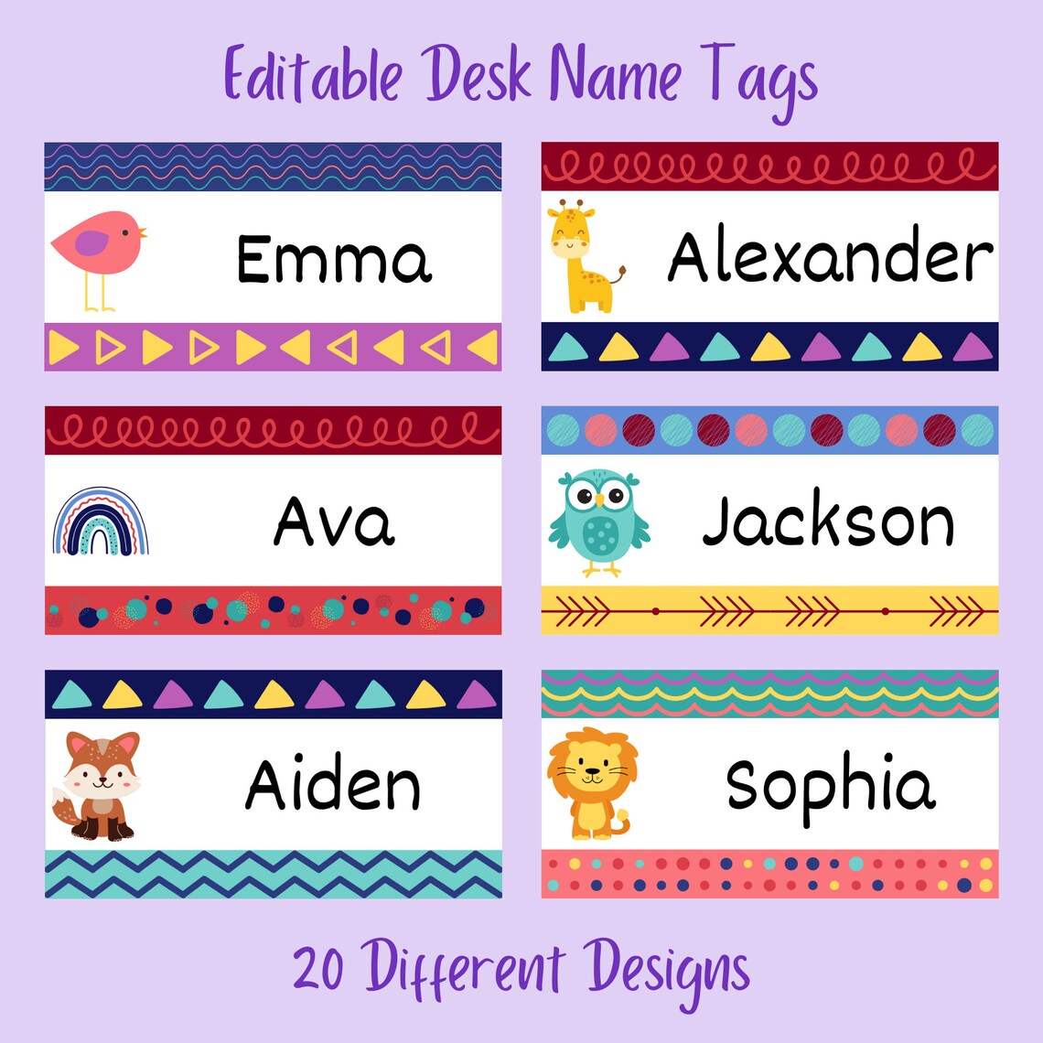 Editable Classroom Desk Name Tags, Student Desk Name Labels, Colorful ...