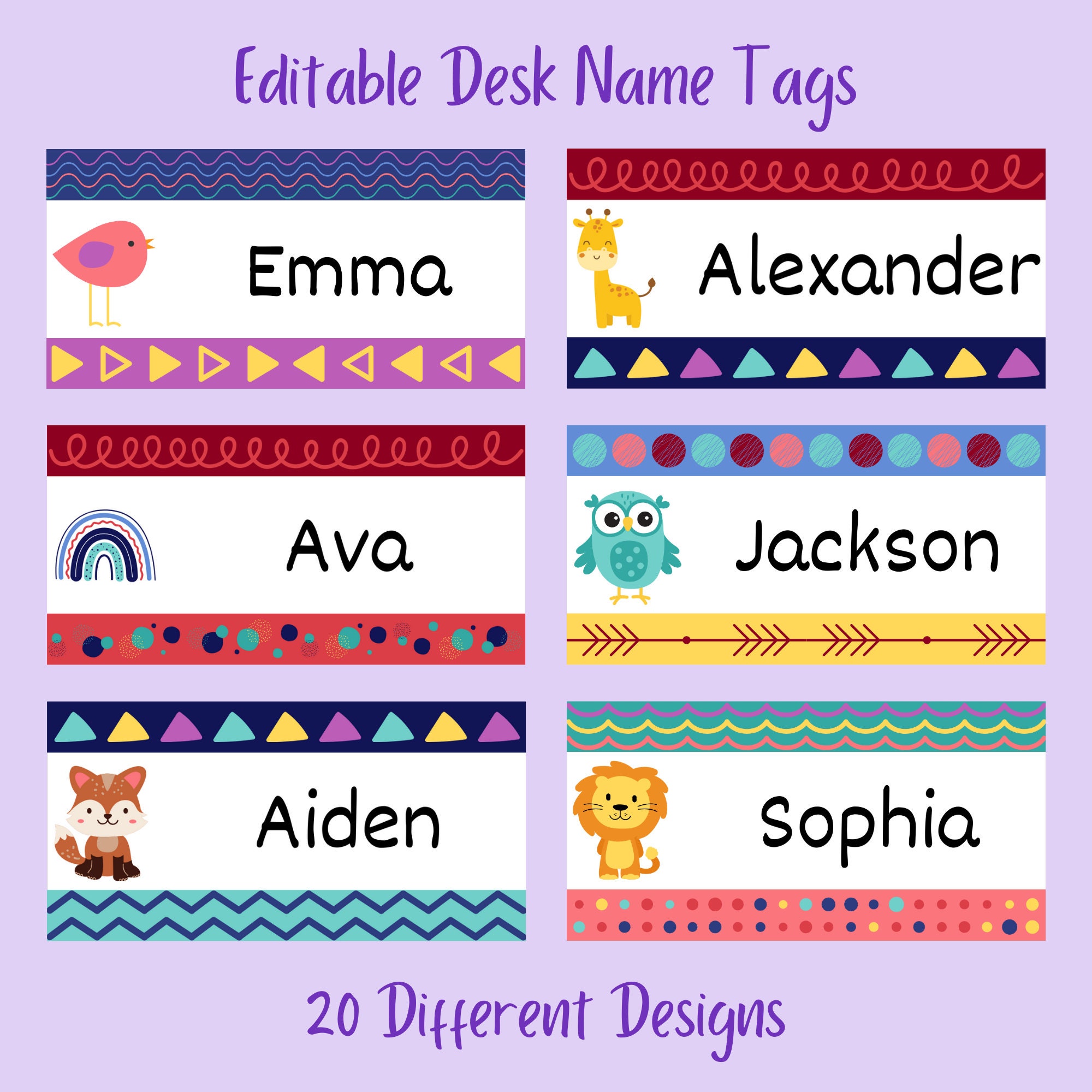 Editable Classroom Desk Name Tags, Student Desk Name Labels, Colorful ...