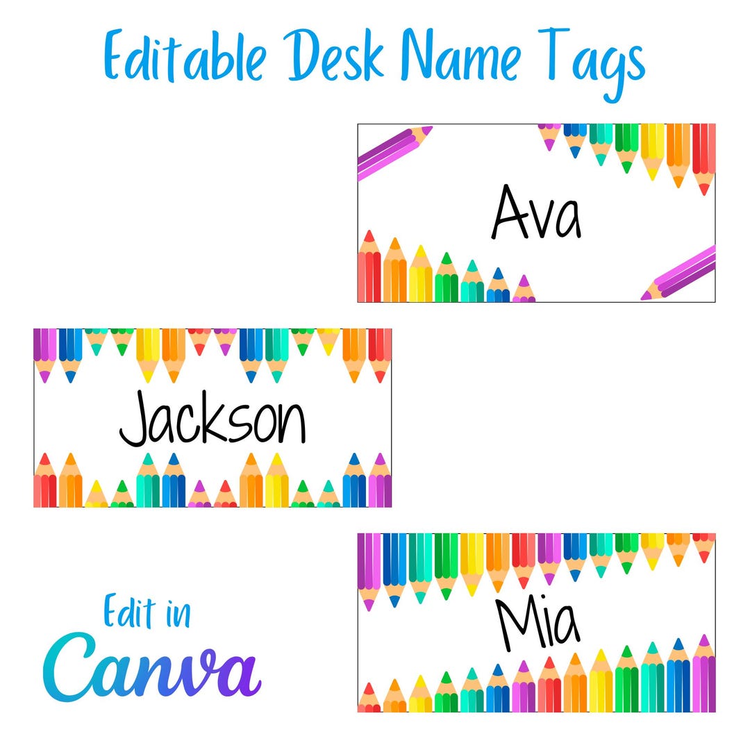 Colored Pencil Classroom Desk Name Tags, Rainbow Student Desk Labels ...
