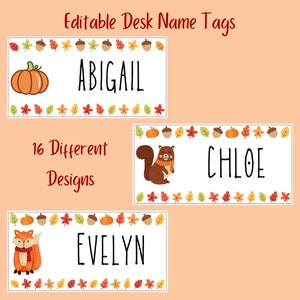 Fall Themed Classroom Desk Name Tags, Student Desk Name Labels ...