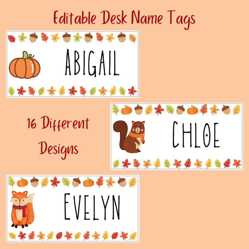 Fall Themed Classroom Desk Name Tags, Student Desk Name Labels ...