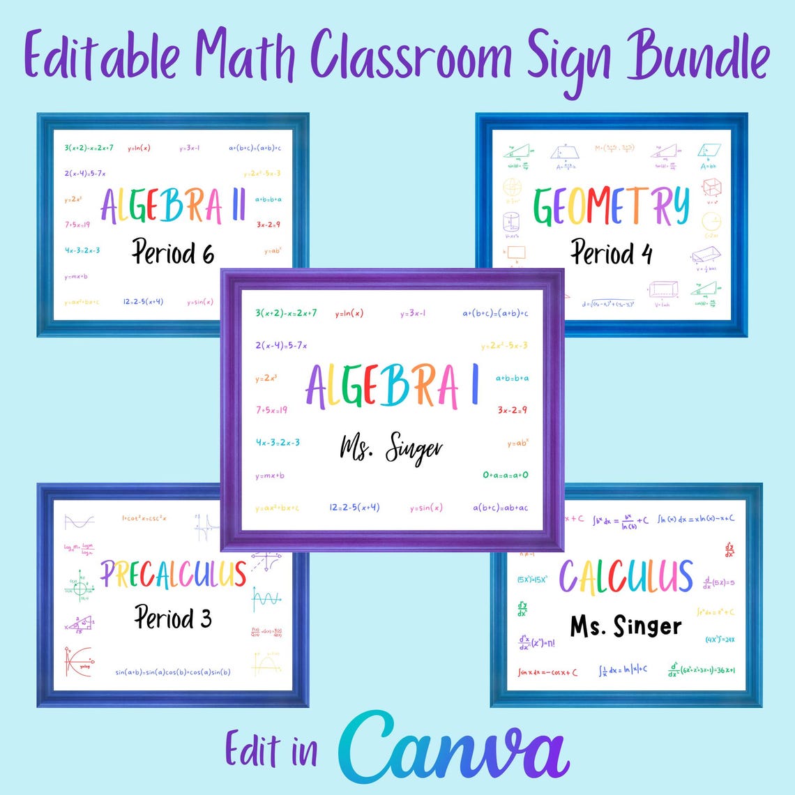 Mathematics Class Labels Bundle, Math Classroom Door Sign, Class Signs ...