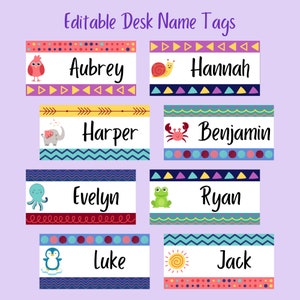 Editable Classroom Desk Name Tags, Student Desk Name Labels, Colorful ...