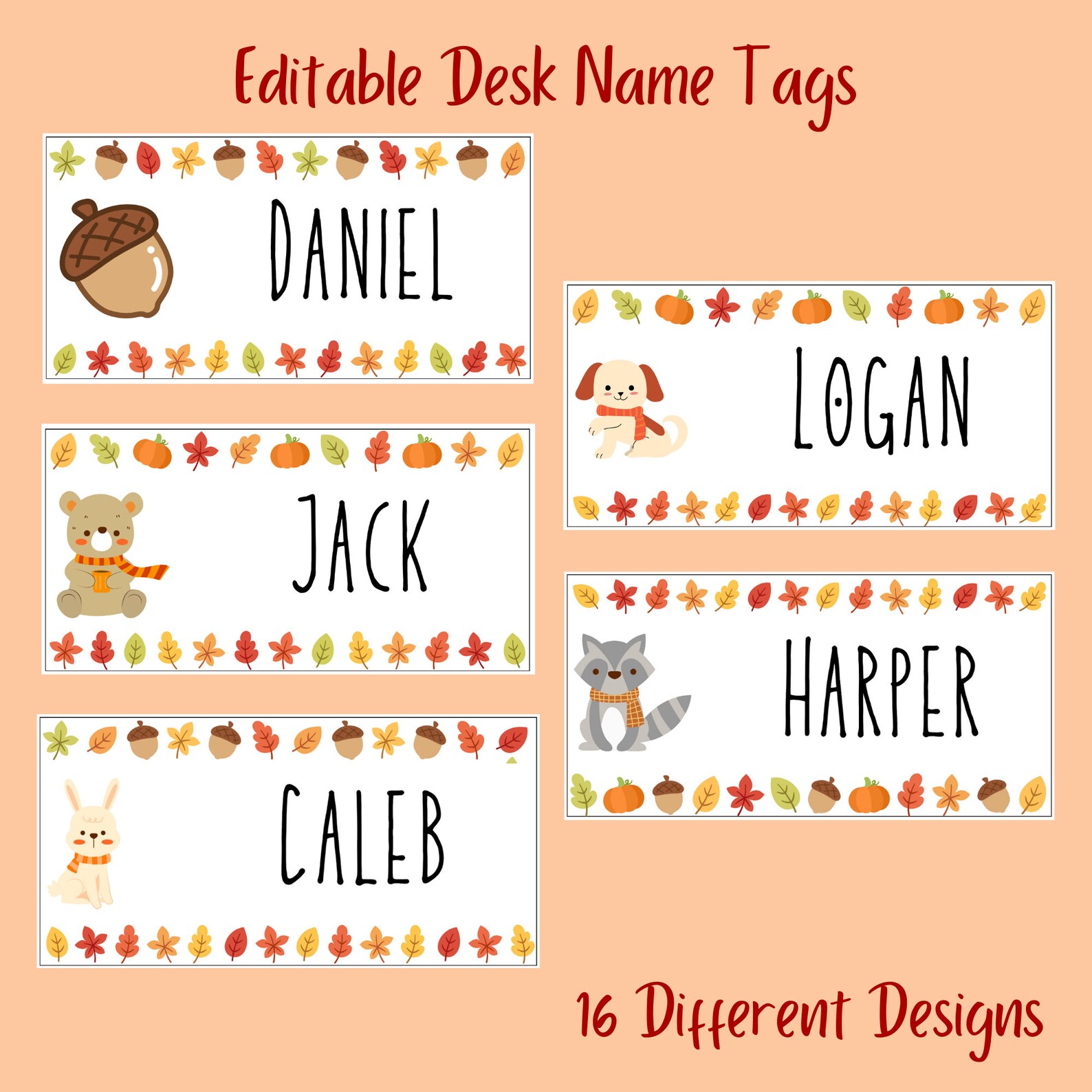 Fall Themed Classroom Desk Name Tags, Student Desk Name Labels ...
