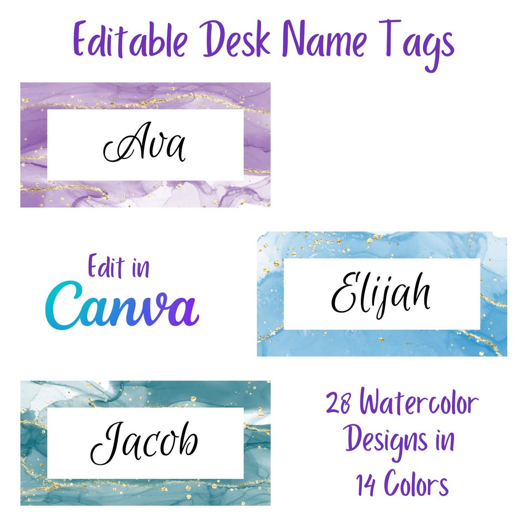 Watercolor Classroom Desk Name Tags, Student Desk Name Labels, Colorful ...