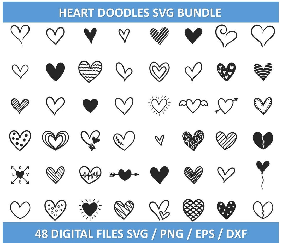 48 Hand Drawn Heart Doodles Clipart SVG / PNG Bundle - Image Files ...