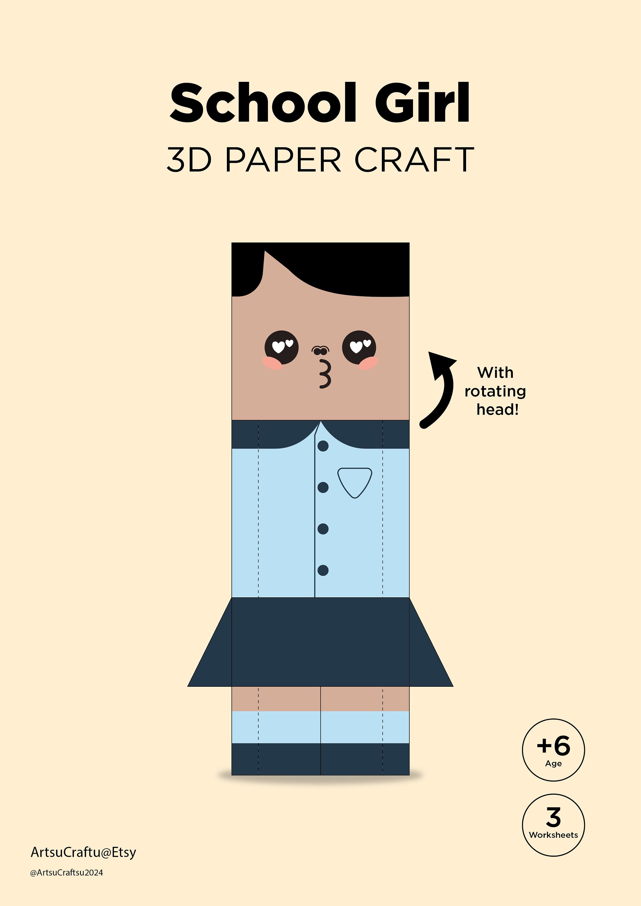 School Girl 3D Paper Craft - Etsy