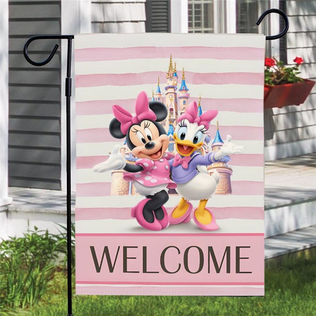 Minnie and Daisy Garden Flag, Disney Welcome Yard Flag, Pink Cartoon ...