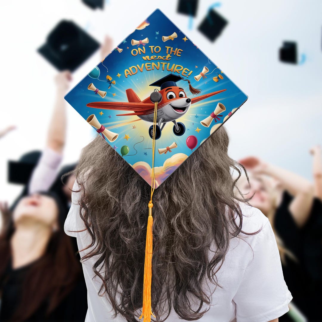 Planes Inspired Graduation Cap Topper, Cartoon Airplane Grad Cap, on to ...