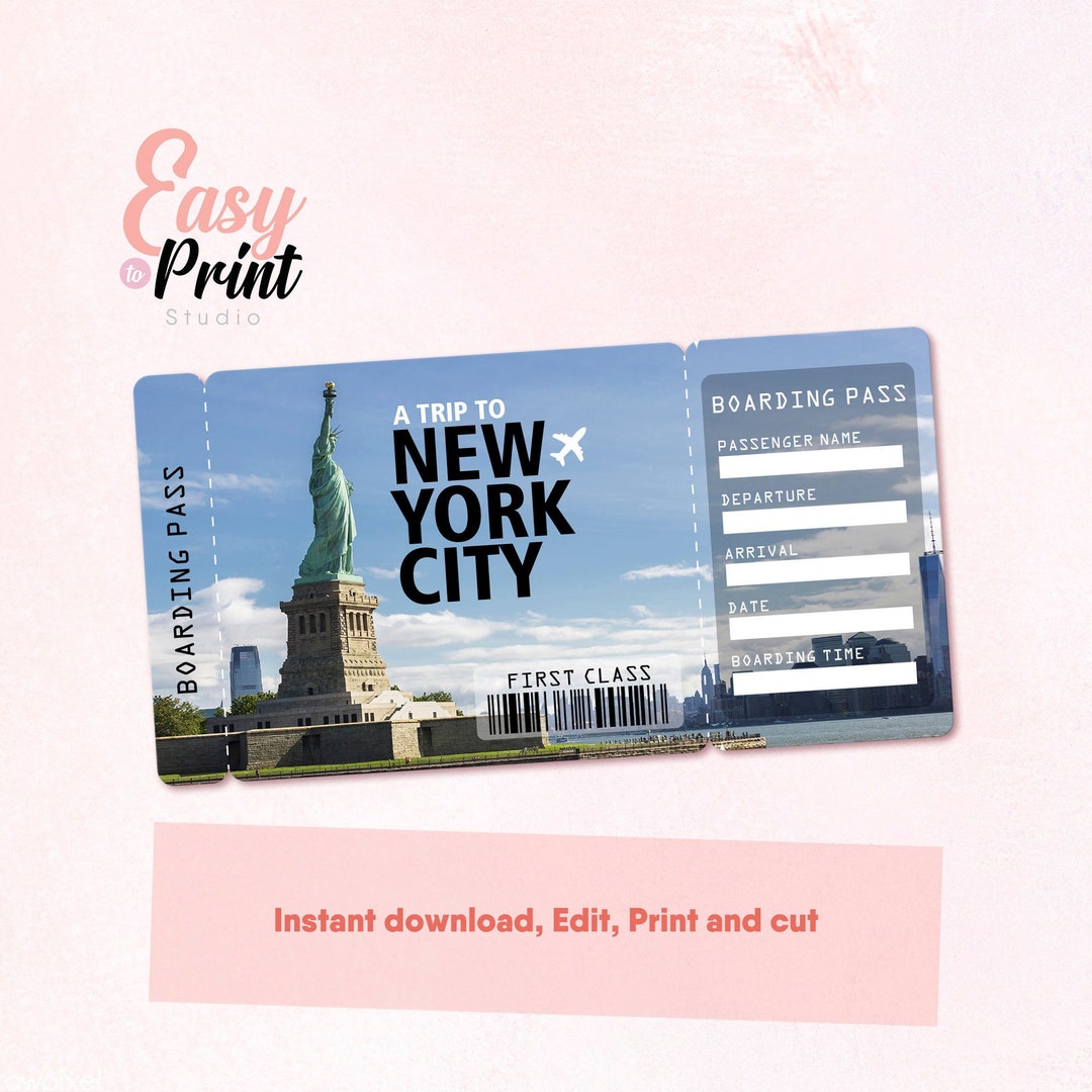 Editable New York Boarding Pass Printable Personalized DIY Airline ...