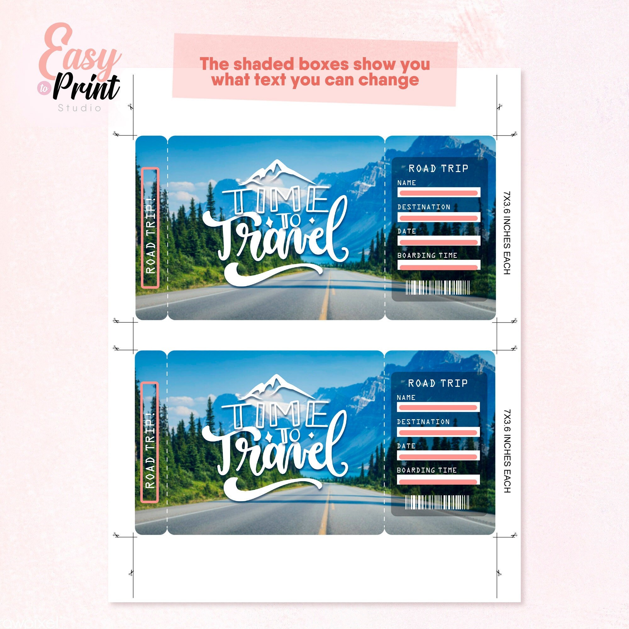 Editable Roadtrip Boarding Pass Printable Personalized DIY Airline ...