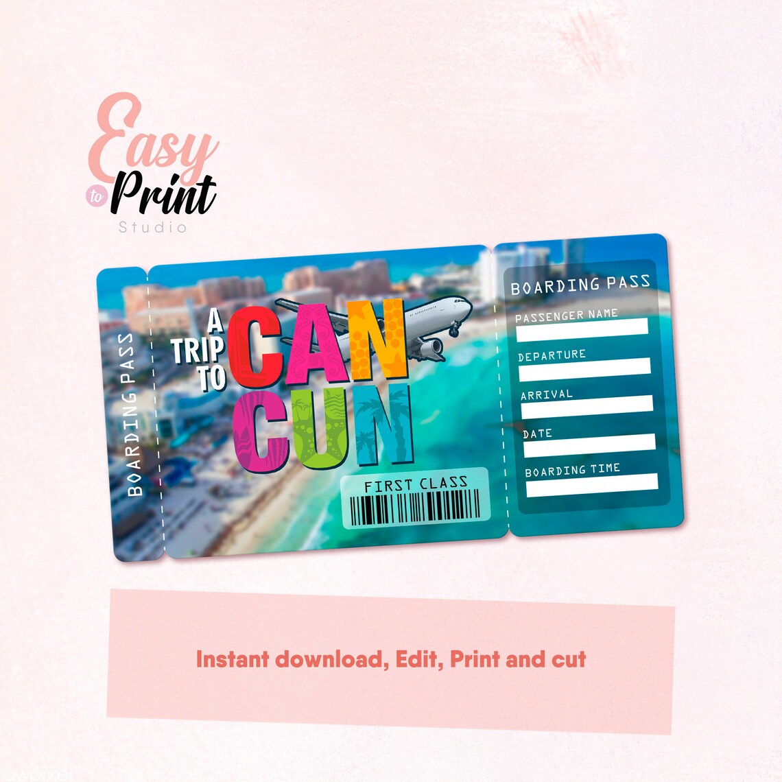 Editable Cancun Vacation Boarding Pass Printable - Etsy