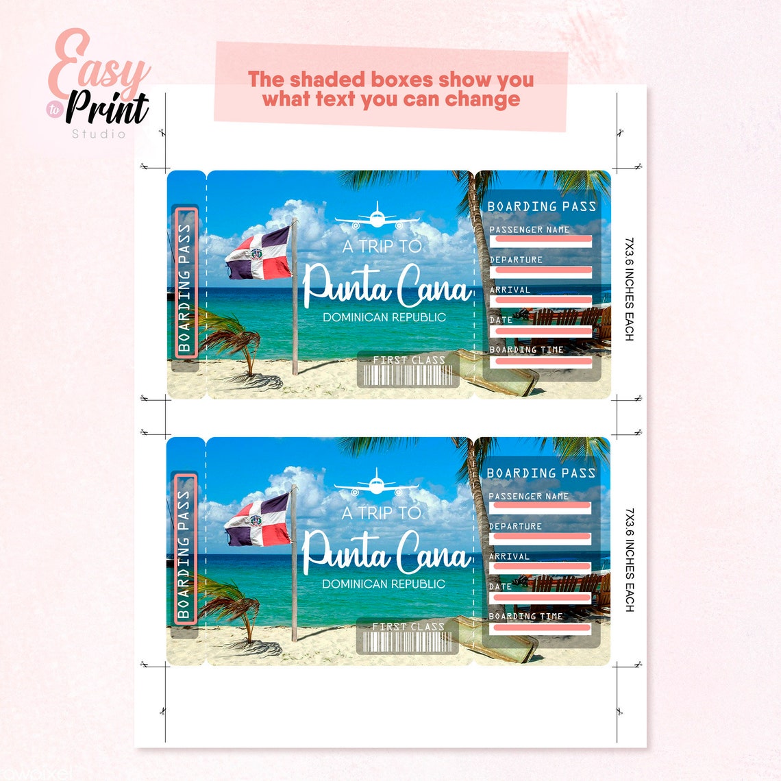Editable Punta Cana Boarding Pass Printable Personalized DIY Airline ...