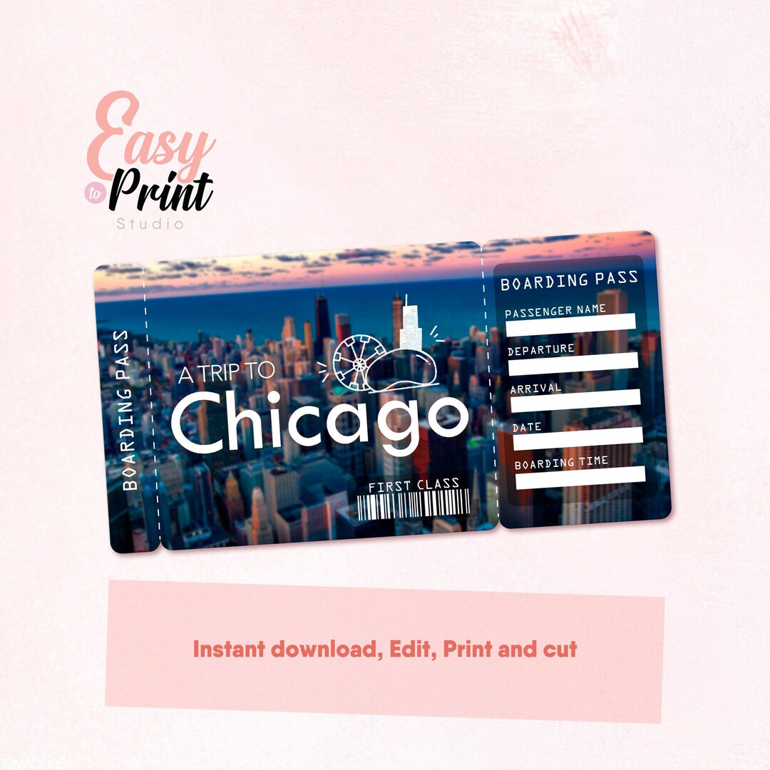 Chicago Editable Boarding Pass Printable Personalized DIY Airline ...