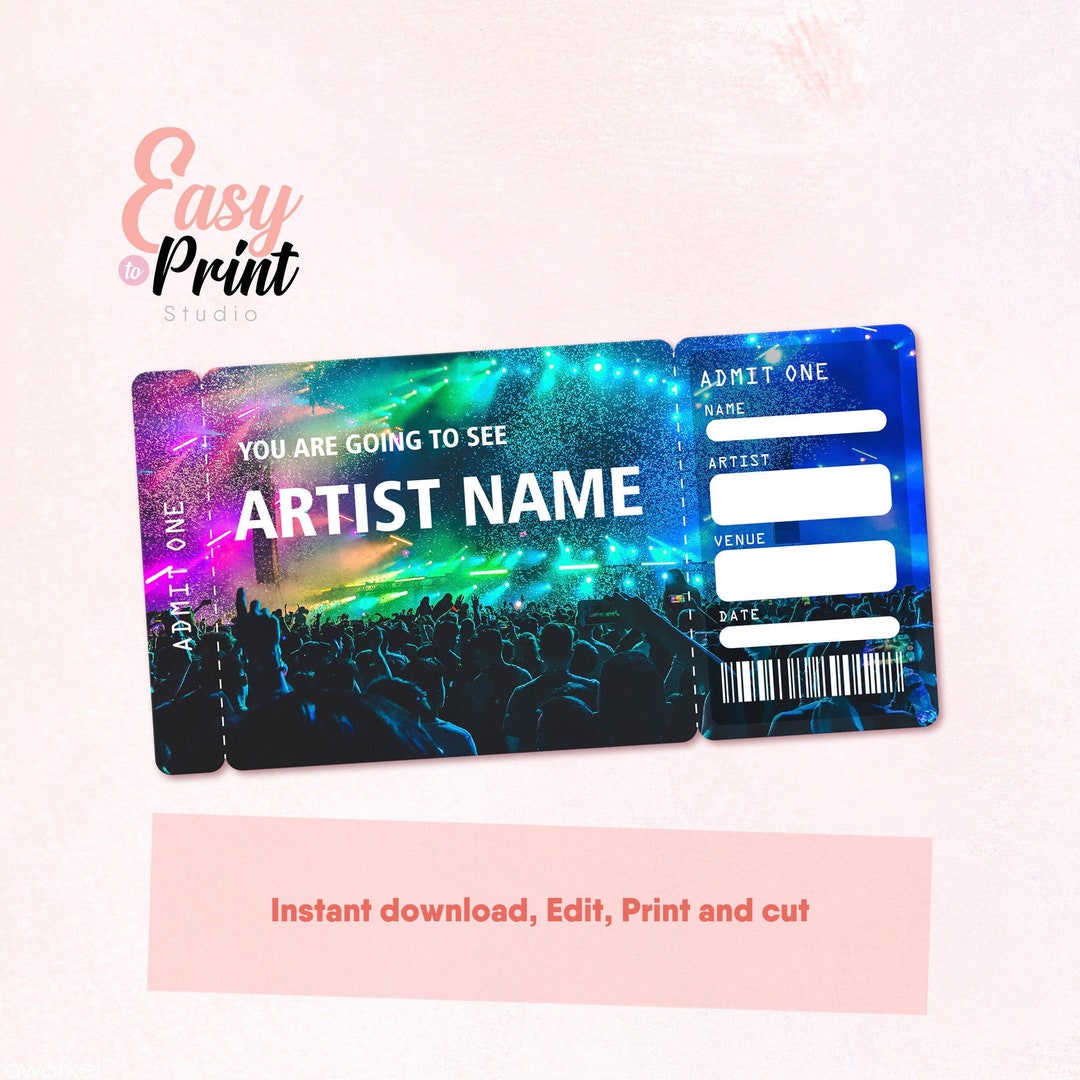 Editable Concert Pass Printable Personalized DIY Airline Ticket ...