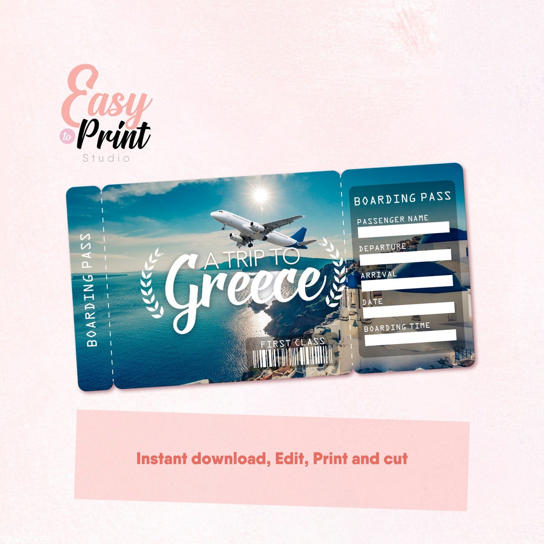 Grece Editable Boarding Pass Printable Personalized DIY Airline Ticket ...