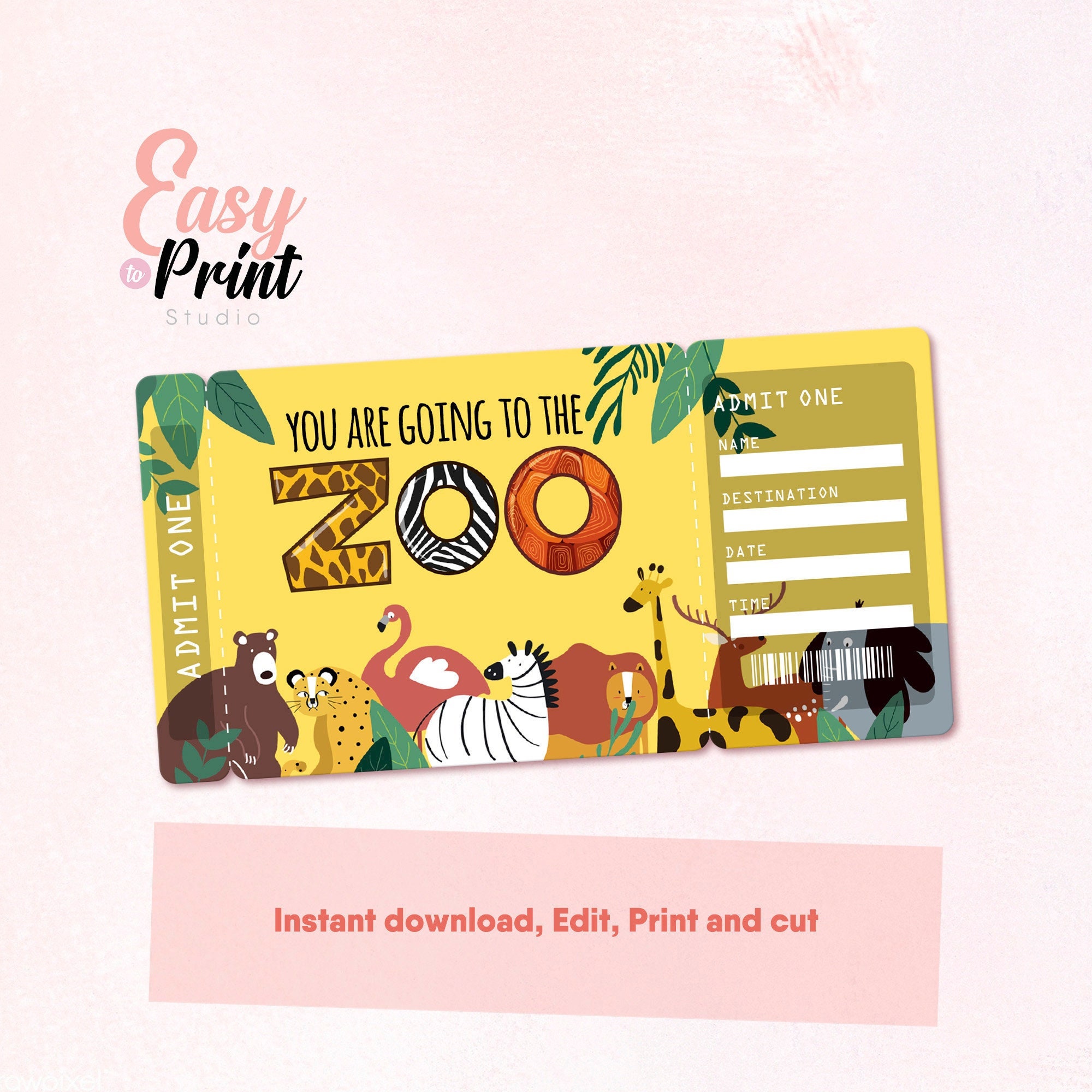 Zoo Editable Ticket Template Printable Personalized DIY . - Etsy