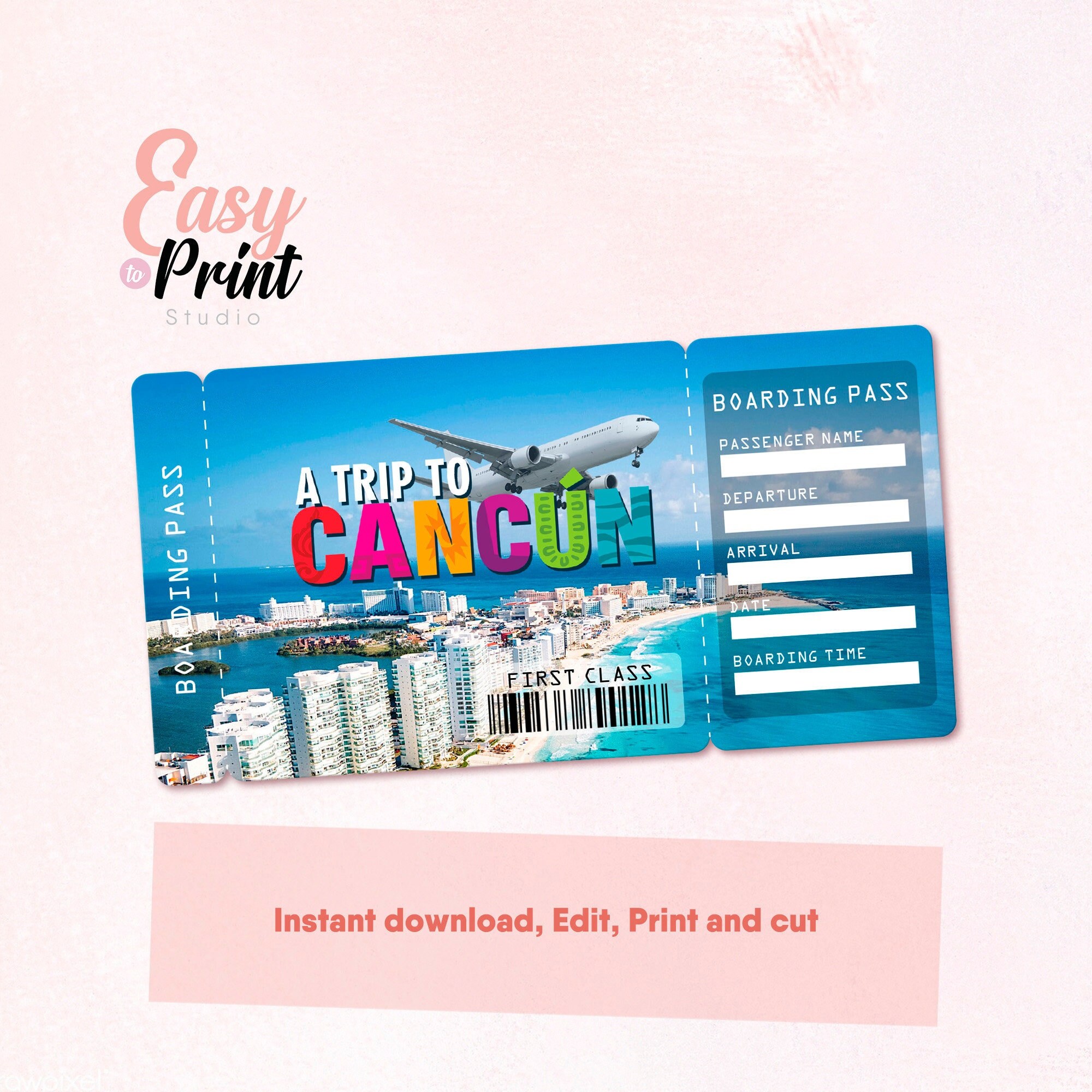 Editable Cancun Vacation Boarding Pass Printable Personalized DIY ...