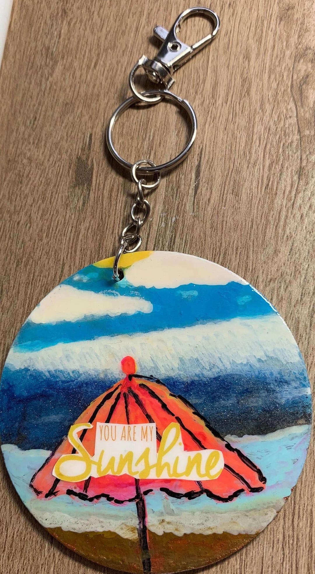 Handmade Painted Beach Scene Bag Key Ring - Etsy