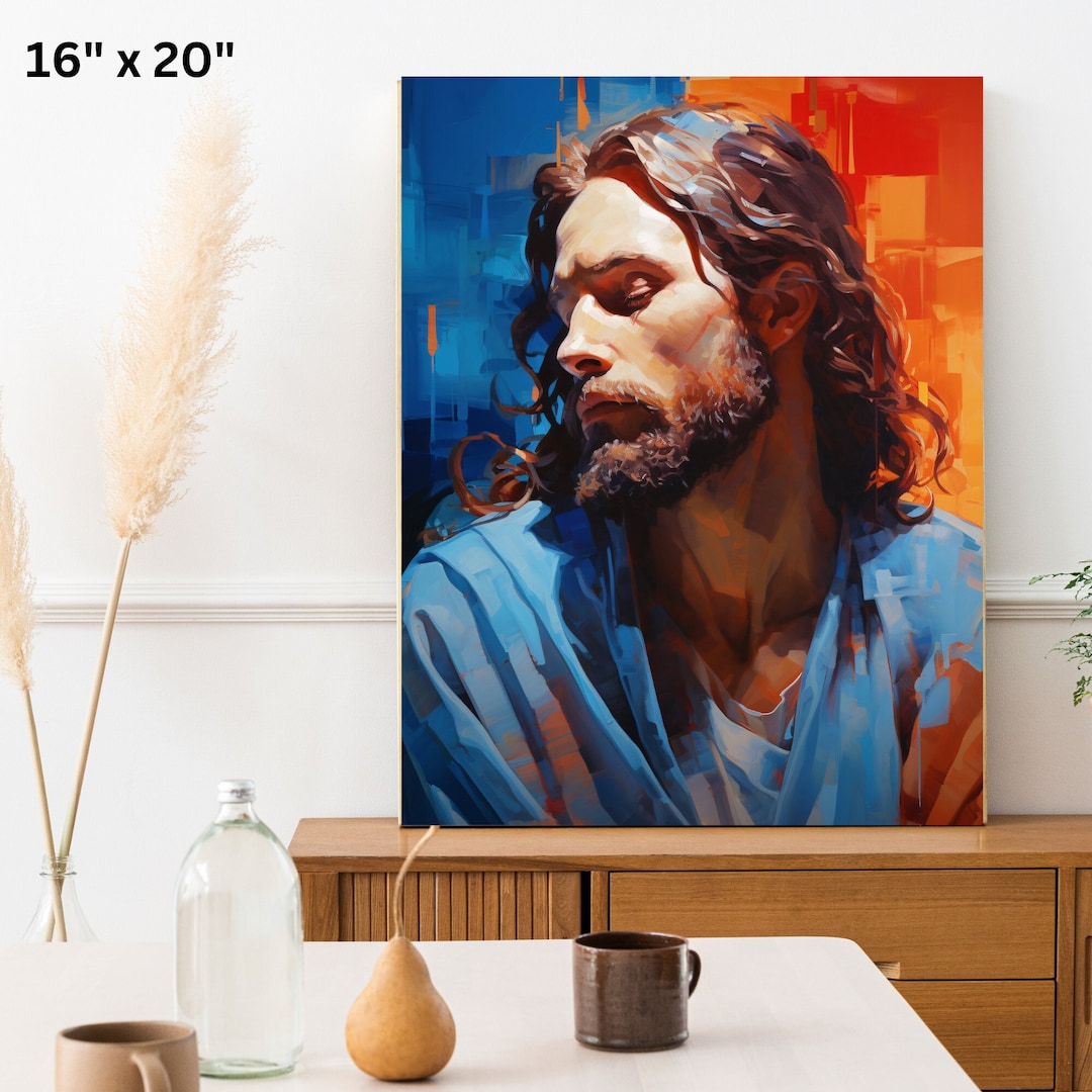 Jesus Christ Portrait: Orange and Blue Religious Art (digital Print) - Etsy