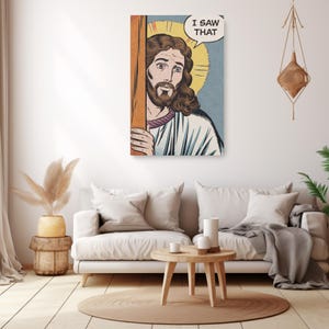 Humorous Christian Canvas, Jesus Comic Book Style Wall Art Print ...