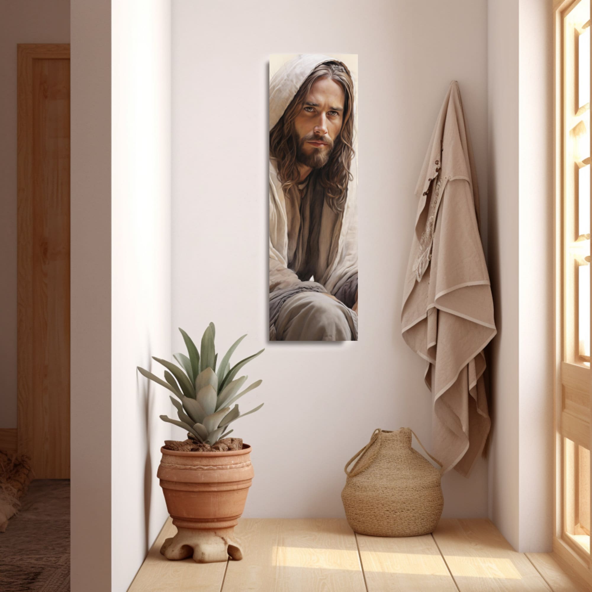 Jesus Portrait Canvas Art: Christian Chalk Drawing, Religious Wall ...