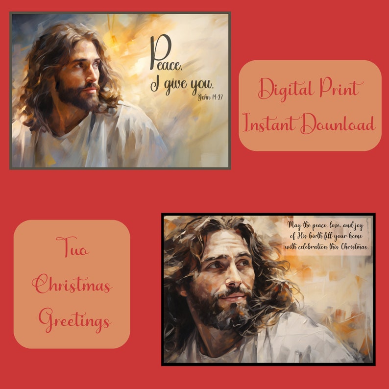 Jesus Portrait Christmas Cards, Digital Print Christian Holiday ...