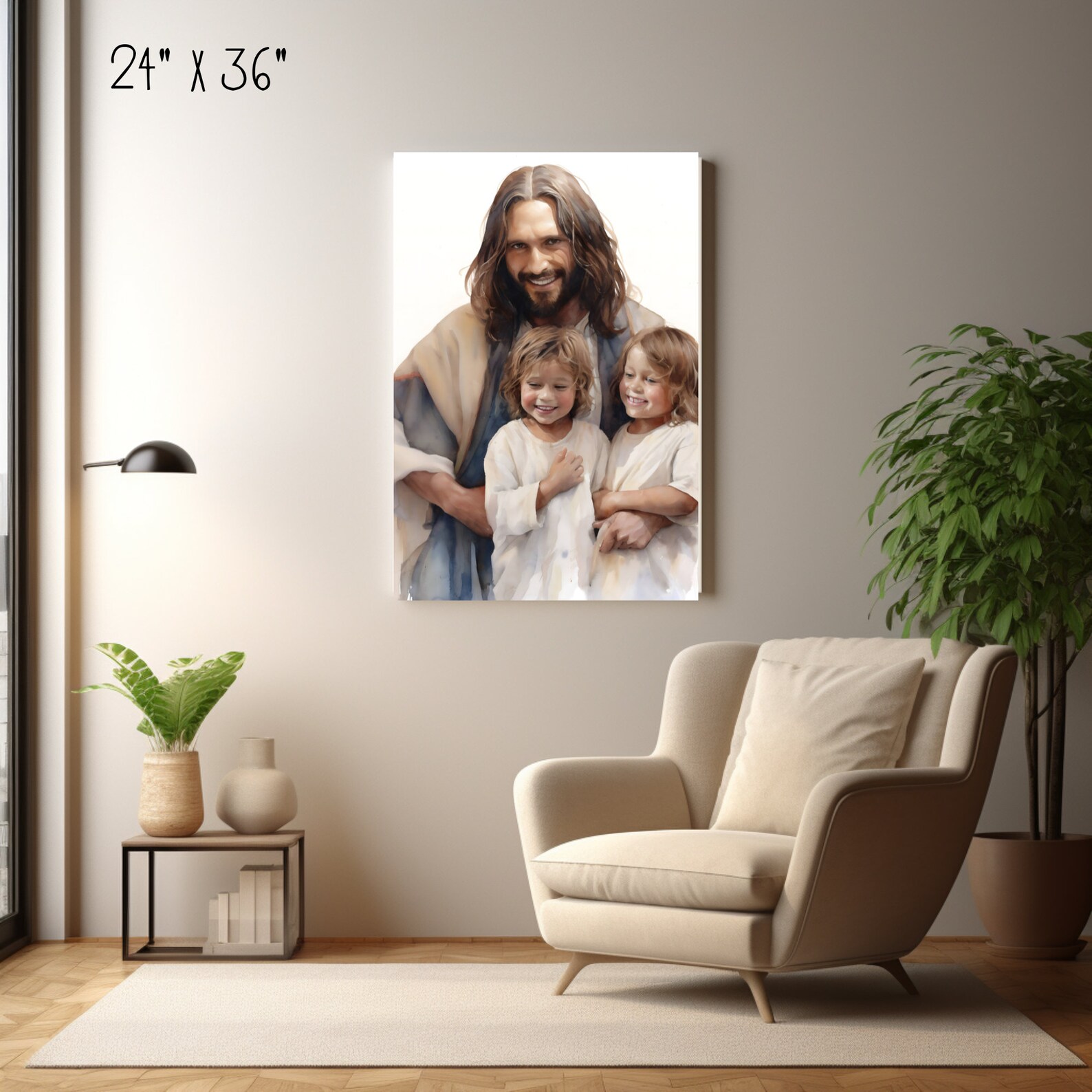 Jesus With Twins Canvas, Children's Room Christian Artwork, Jesus ...