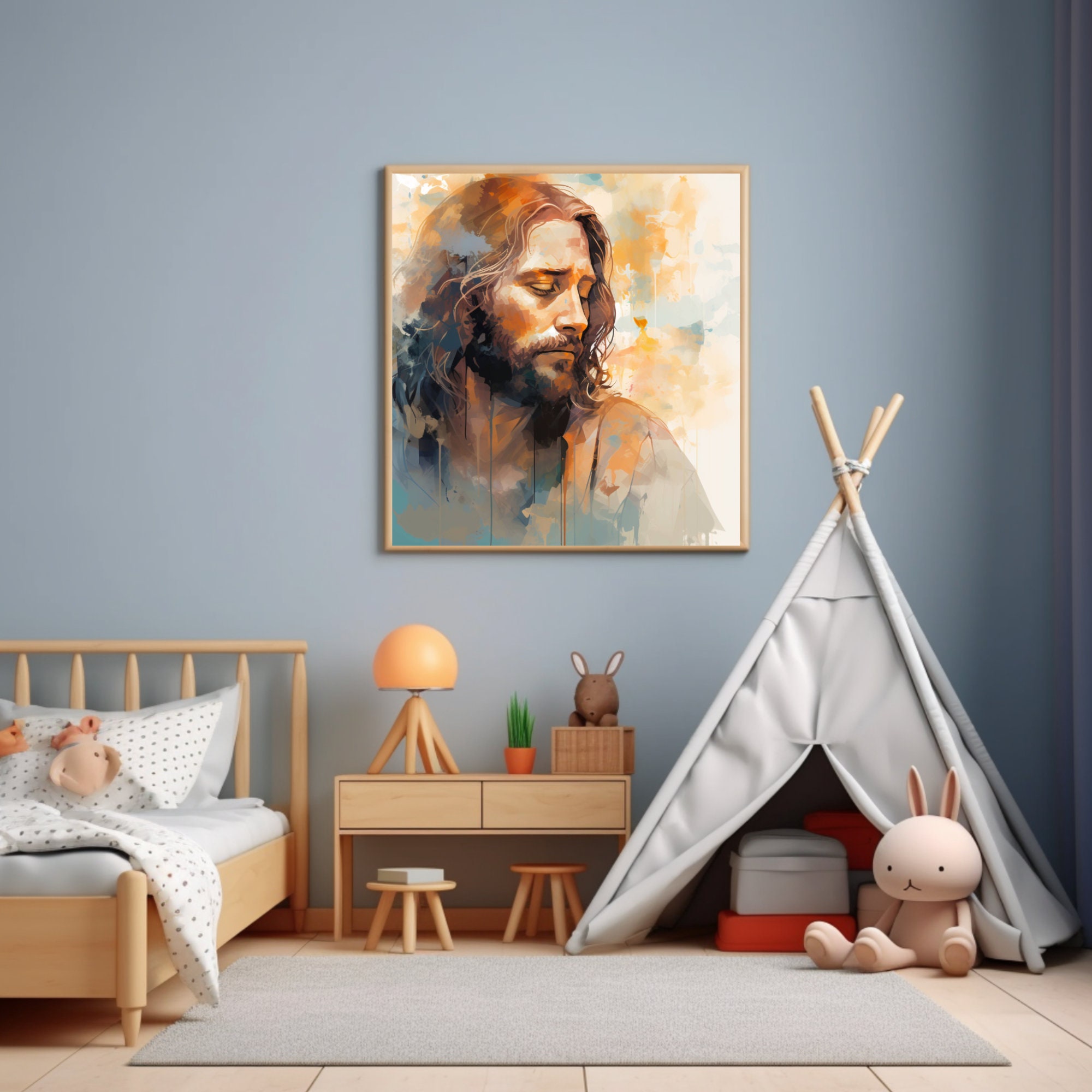 Jesus Portrait Abstract Digital Print, Christian Theme Living Room Art ...