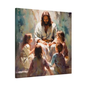 Jesus Blessing Children Canvas: Impasto Christian Art (1.25" Depth) - Etsy
