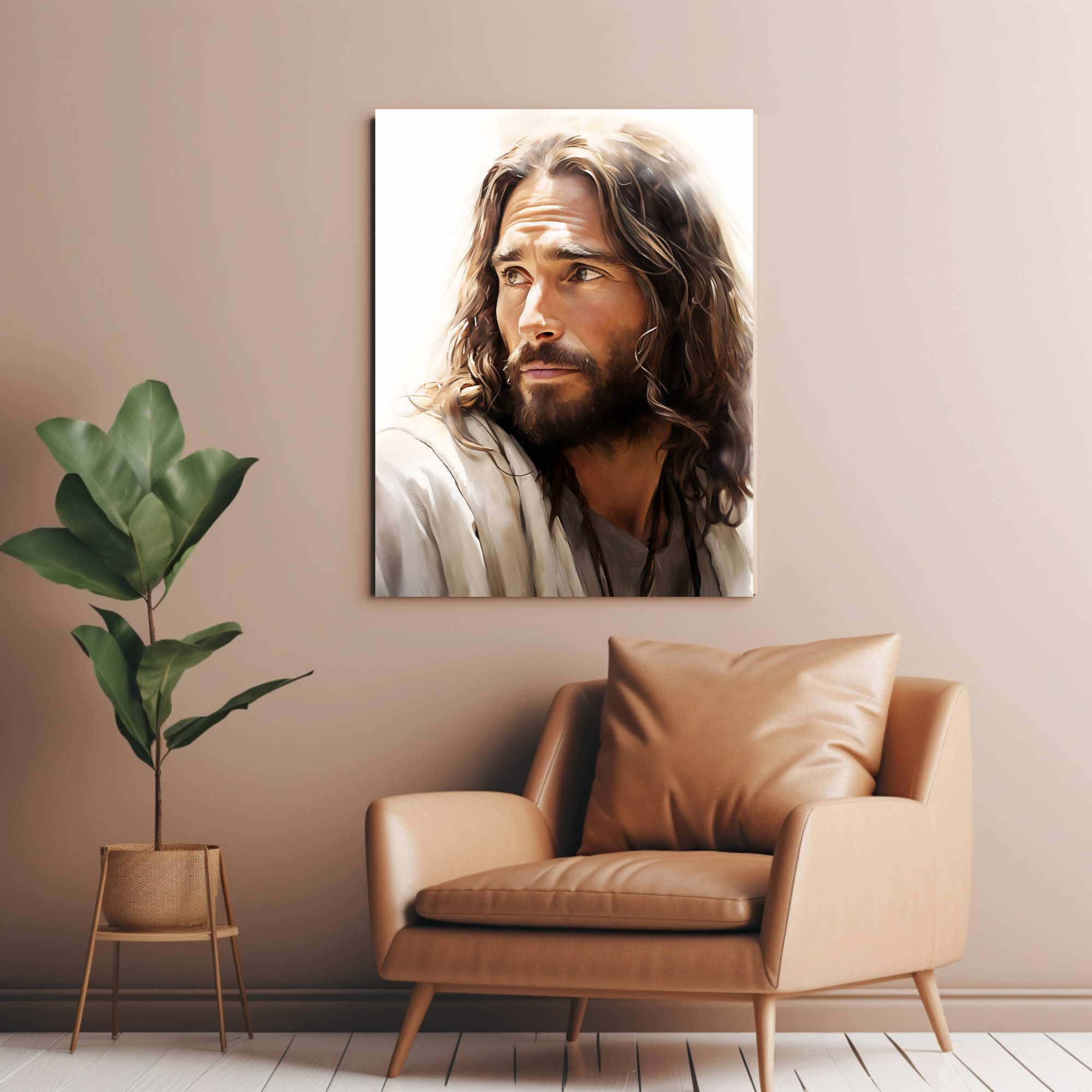 Chalk-style Jesus Portrait Canvas: Christian Home Decor - Etsy