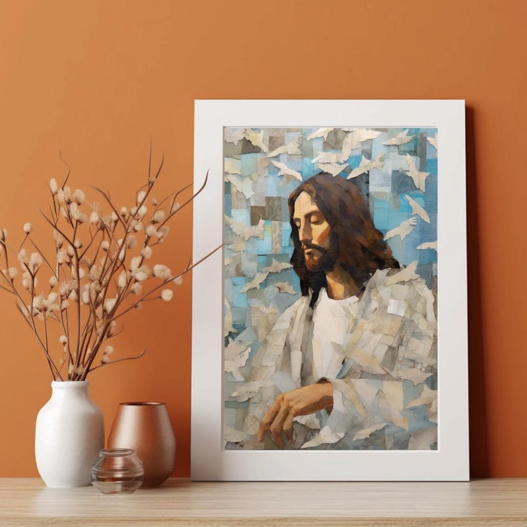 Jesus Loves Doves, Paper Collage Style Art, Digital Print, Instant ...