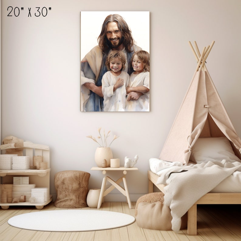 Jesus With Twins Canvas, Children's Room Christian Artwork, Jesus ...