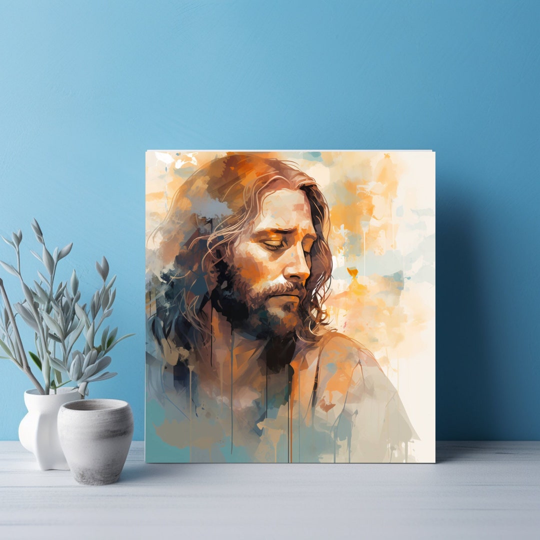 Jesus Portrait Abstract Digital Print, Christian Theme Living Room Art ...