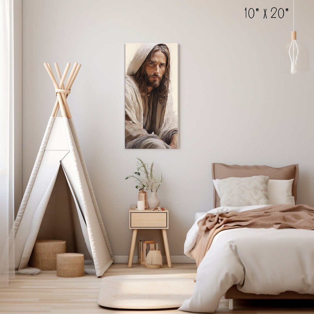 Jesus Portrait Canvas Art: Christian Chalk Drawing, Religious Wall ...