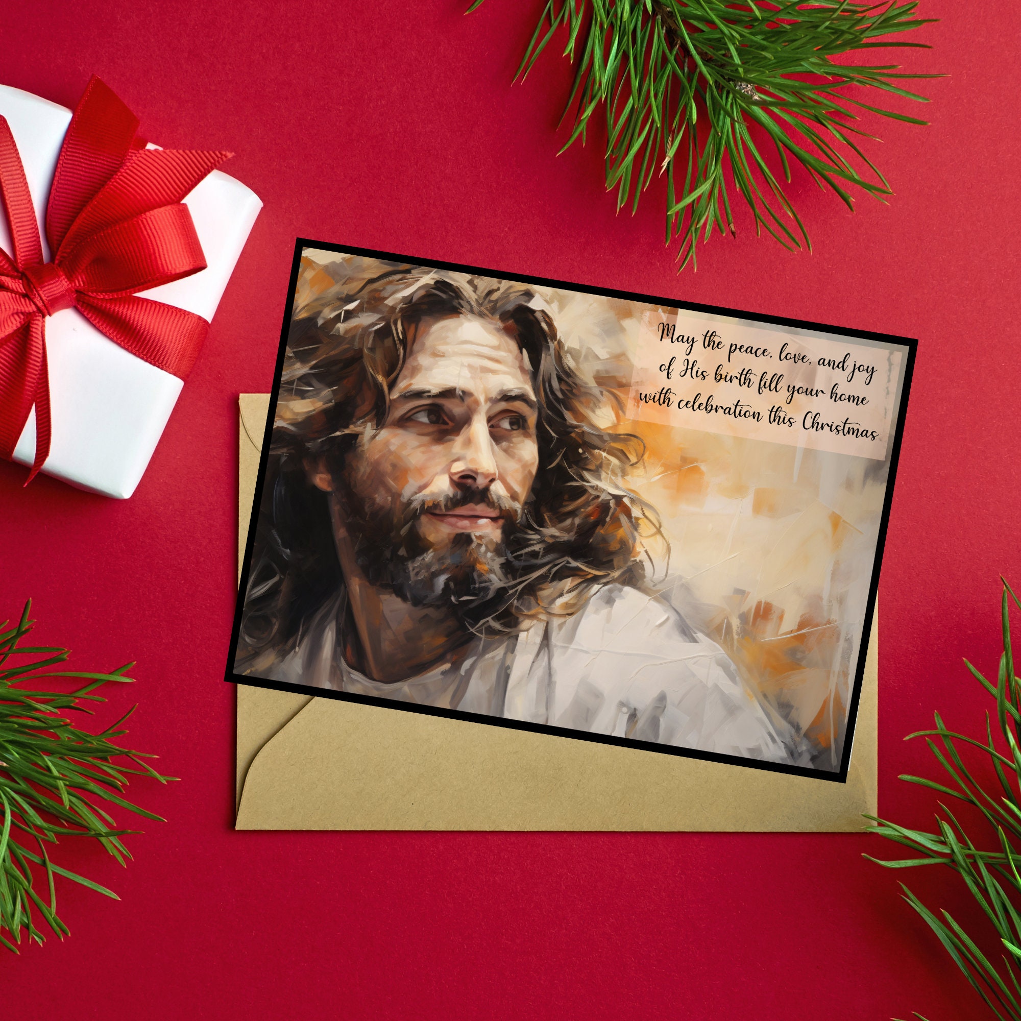 Jesus Portrait Christmas Cards, Digital Print Christian Holiday ...
