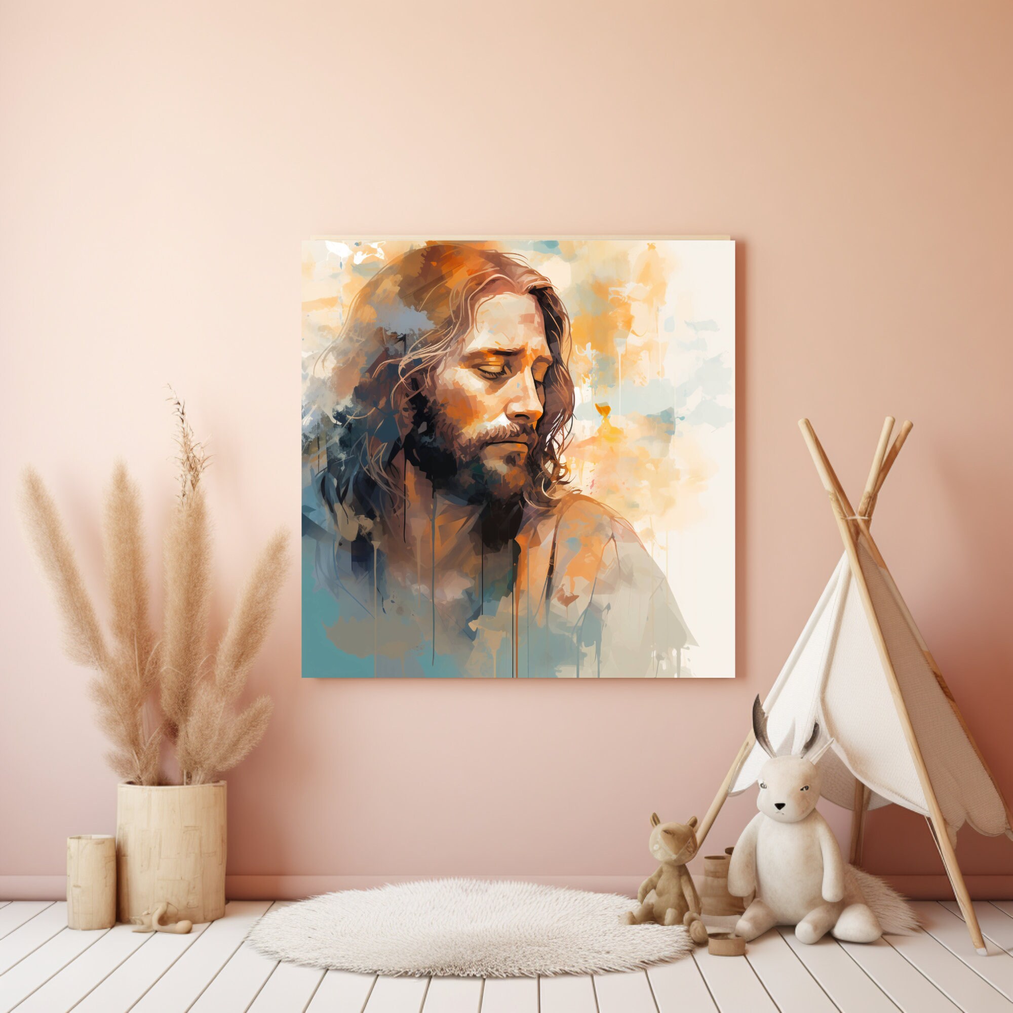 Jesus Portrait Abstract Digital Print, Christian Theme Living Room Art ...