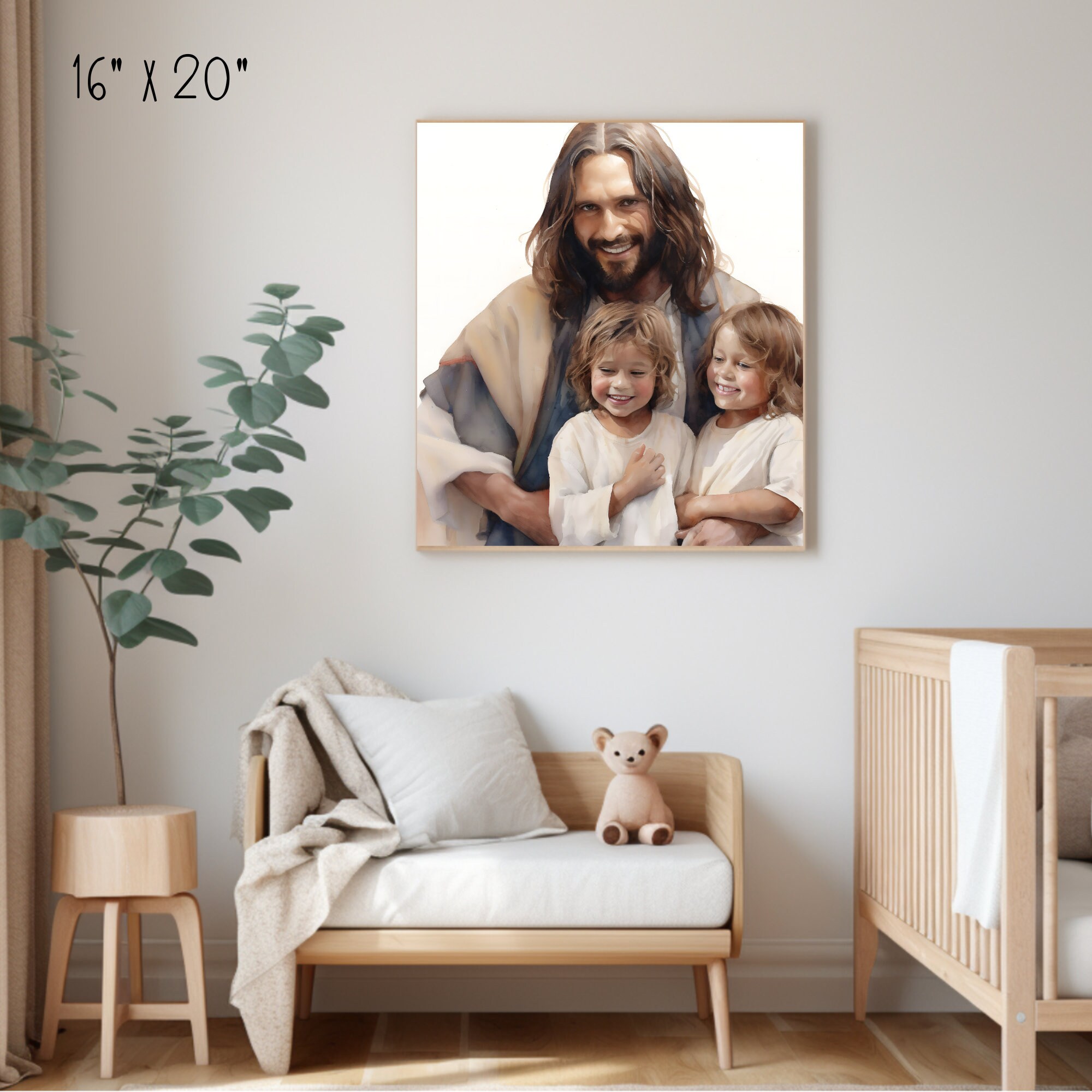 Jesus With Twins Canvas, Children's Room Christian Artwork, Jesus ...