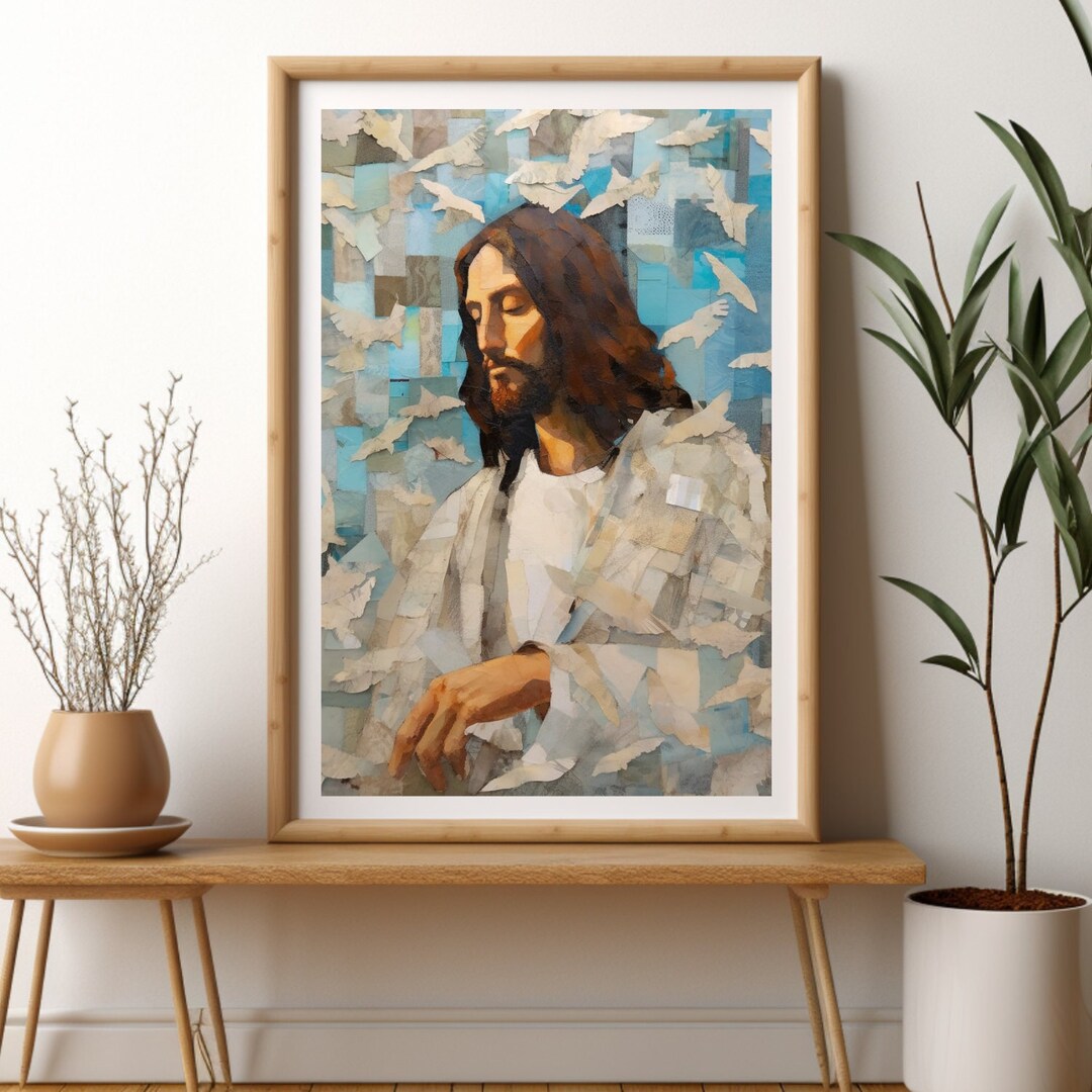 Jesus With Doves Paper Collage Jesus Art Digital Print - Etsy