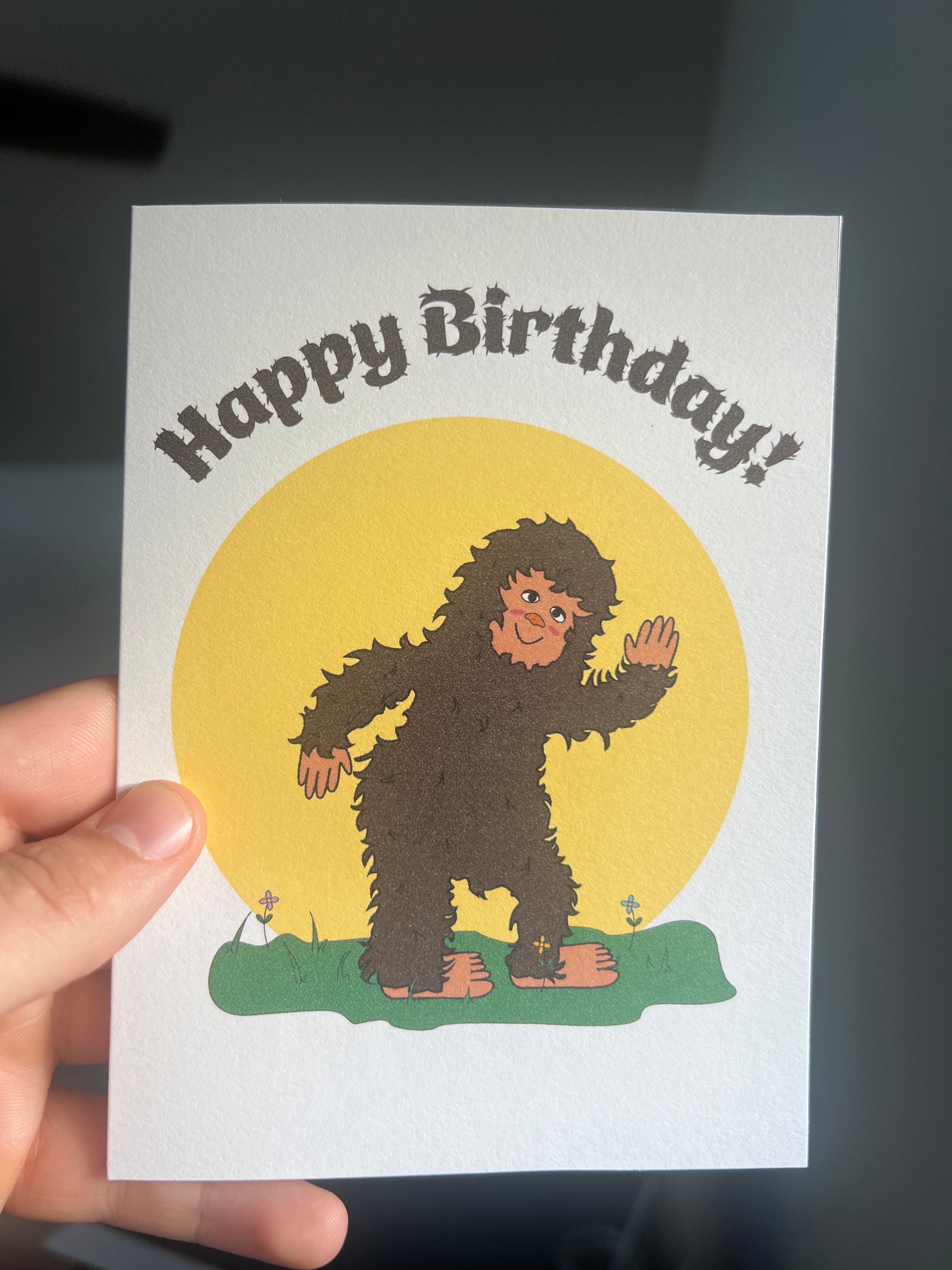 Waving Bigfoot Birthday Card Bigfoot Art Big Foot Card Mythical Card ...