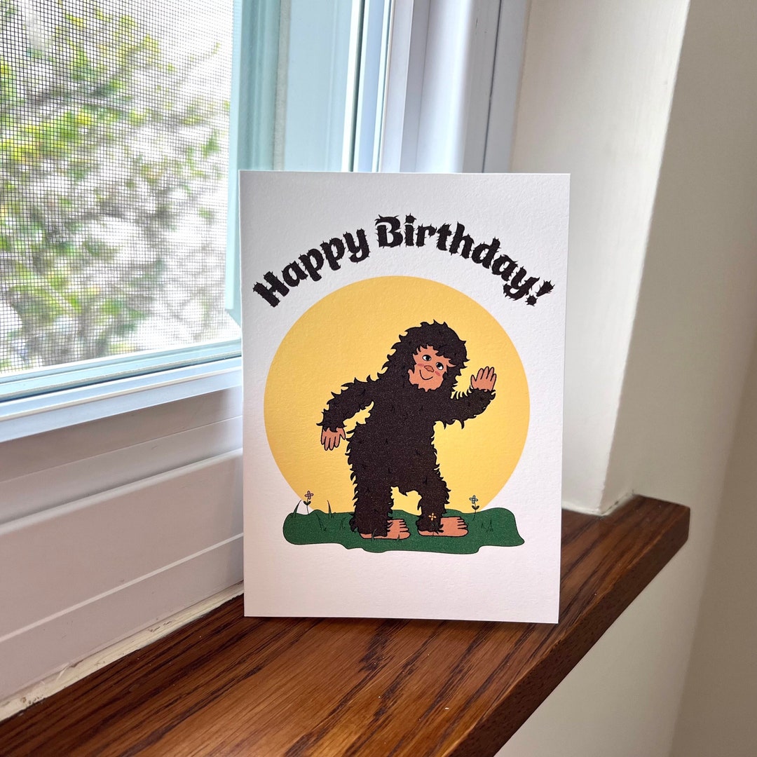 Waving Bigfoot Birthday Card Bigfoot Art Big Foot Card Mythical Card ...