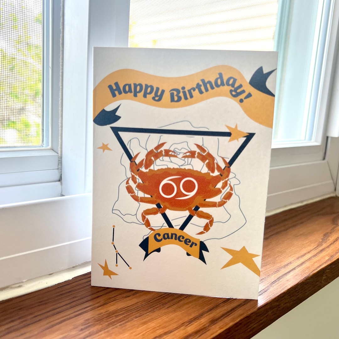 Zodiac Cancer Card Birthday Card Zodiac Card Crab Card Zodiac Signs - Etsy